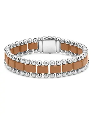 Lagos Stainless Steel, Ceramic, And Caviar Beaded Bracelet - Tan/silver
