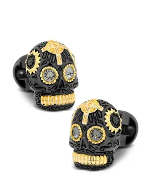 CUFFLINKS, INC. Black And Gold Vermeil Day Of The Dead Skull - Gray