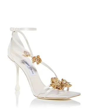 JIMMY CHOO Zea 95 Flower Jewel Sandals - Ivory/metal Mix