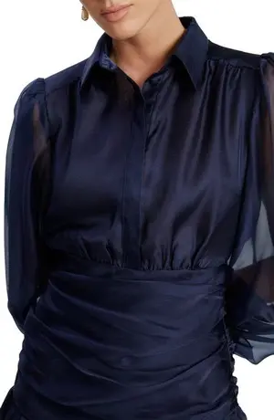 Bardot Milani Long Sleeve Organza Shirt Dress In Navy - 55% Off |  Editorialist