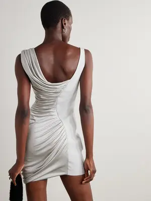 Versace Asymmetric Embellished Draped Jersey Mini Dress