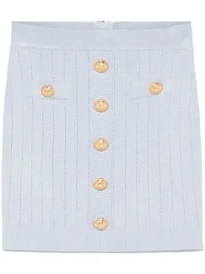 Balmain Coin-button Ribbed Mini Skirt - Blue