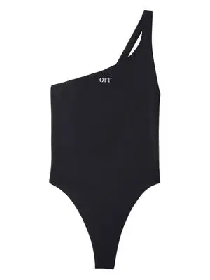 Off-White Logo-stamp One-shoulder Swimsuit - Black