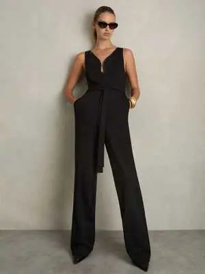 REISS Eva Wide-leg Jumpsuit With Curved Neckline - Black