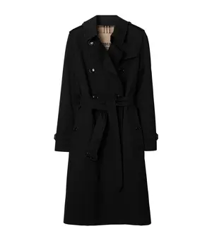 Burberry Gabardine Kensington Long Trench Coat - Black