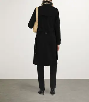 Burberry Gabardine Kensington Long Trench Coat - Black