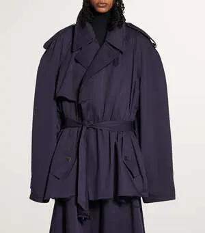 Balenciaga Oversized Cropped Cotton Trench Coat