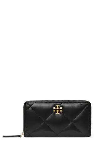 Tory Burch Kira Diamond Quilted Leather Zip Around Continental Wallet - Black