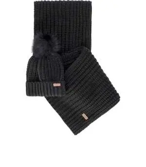 Barbour Saltburn Beanie And Scarf Set - Black
