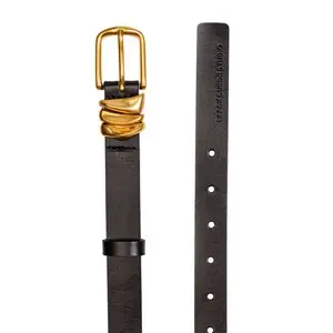 BLACK SUEDE STUDIO Boyfriend Leather Belt - Black Leather / Gold