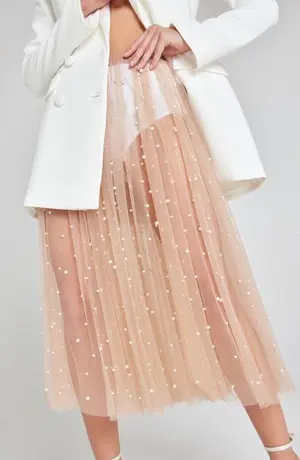 NADINE MERABI Blake Embellished Midi Skirt