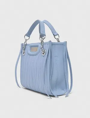 Maje Mini Quilted Leather Tote Bag With Chain Strap - Blue Sky