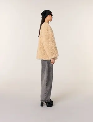 Maje Short Faux Fur Coat With Clover Buttons