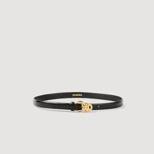 Sandro Slim Leather Belt - Black