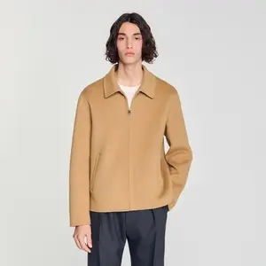 Sandro Double-faced Wool Jacket With Zip Fastening And Wing Collar - Camel
