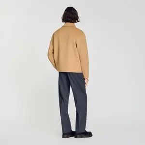 Sandro Double-faced Wool Jacket With Zip Fastening And Wing Collar - Camel