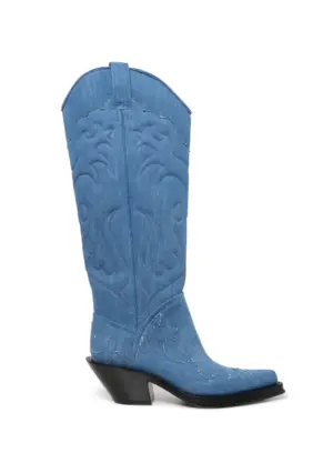 Gabriela Hearst Capitana Cowboy Boot In Light Blue Recycled Cotton Linen Light Blue