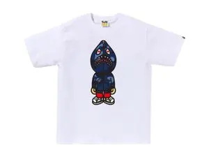 A BATHING APE Camo Classic Milo Shark Tee Shirt - White/navy Blue