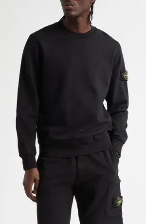 Stone Island Compass Logo Patch Fleece Sweatshirt - Black