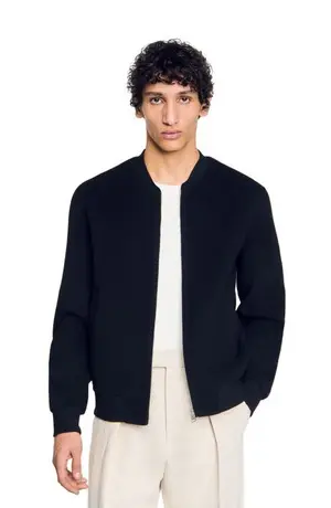 Sandro Double-faced Wool Varsity Jacket - Black