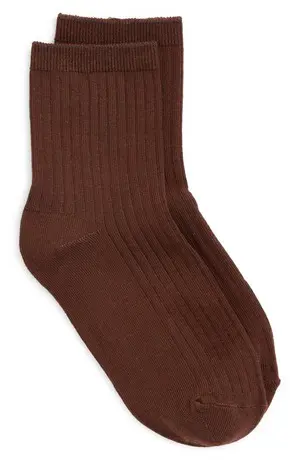 Nordstrom Ribbed Cotton Blend Crew Socks - Brown Brunette
