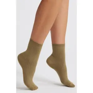 Nordstrom Ribbed Cotton Blend Crew Socks Olive Covert