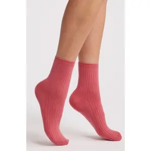 Nordstrom Ribbed Cotton Blend Crew Socks Pink Mauve
