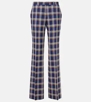 Etro Checked Wool Wide-leg Pants - Blue