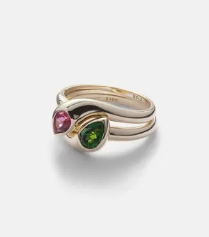 STONE AND STRAND Perfect Pair 10kt Ring With Chrome Diopside And Pink Topaz - Gold
