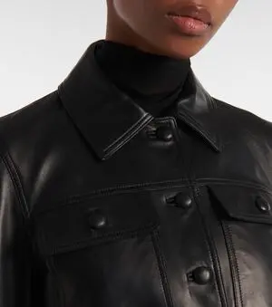 Saint Laurent Cropped Leather Jacket - Black
