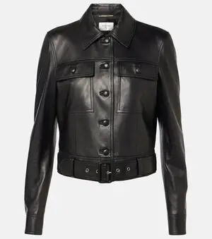 Saint Laurent Cropped Leather Jacket - Black