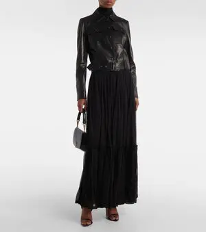 Saint Laurent Cropped Leather Jacket - Black
