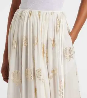 Chloé Floral Jacquard Muslin Maxi Skirt - White