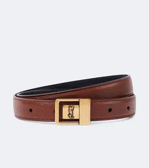 Saint Laurent La 66 Slim Leather Belt - Kobicha & Black