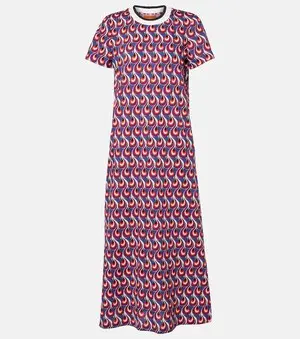 La DoubleJ La DoubleJ Sporty Swing Printed Cotton Jersey Midi Dress Multicoloured