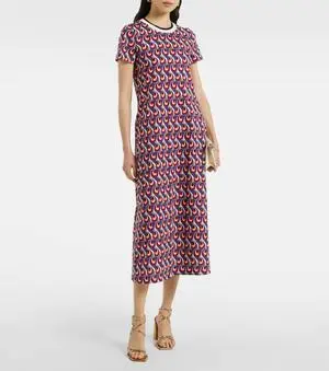 La DoubleJ Sporty Swing Printed Cotton Jersey Midi Dress - Multicoloured