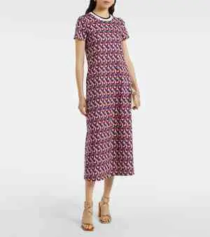 La DoubleJ Sporty Swing Printed Cotton Jersey Midi Dress