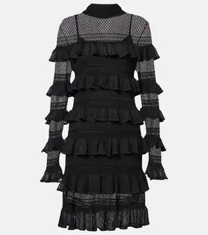 Zimmermann Crush High Neck Frilled Knitted Minidress - Black