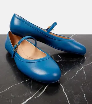 GIANVITO ROSSI Carla Leather Mary Jane Flats - Blue