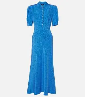 Alessandra Rich Polka-dot Silk Maxi Dress - Blue