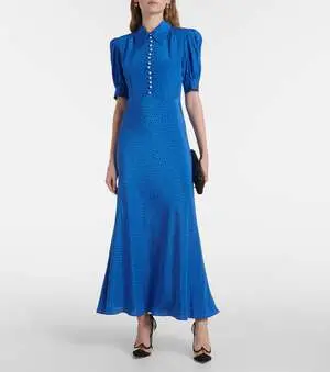 Alessandra Rich Polka-dot Silk Maxi Dress - Blue