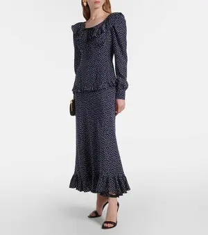 Alessandra Rich Polka-dot Printed Silk Maxi Dress