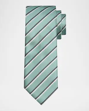 Canali Canali Diagonal Striped Tie Green