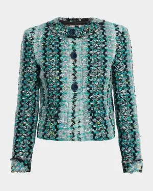 St. John St. John Foiled Eyelash Tweed Jacket - Blue