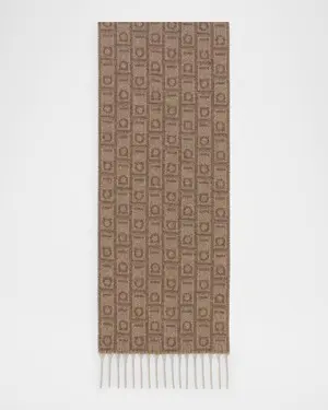 FERRAGAMO Cashmere And Wool Monogram Scarf - Clay Stone