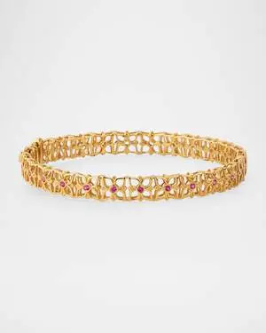Stephen Dweck 18k Yellow Diamond And Ruby Bangle Bracelet - Gold