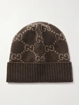 Gucci Cashmere-jacquard Beanie - Brown