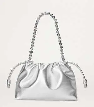 Loewe Medium Metallic Leather Flamenco Purse - Silver
