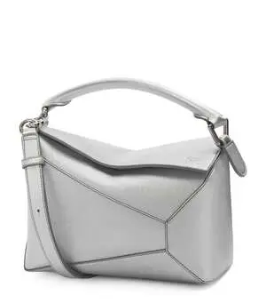 Loewe Small Metallic Leather Puzzle Top-handle Bag - Silver