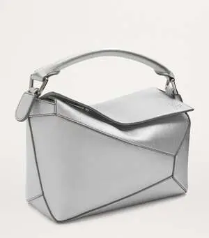 Loewe Small Metallic Leather Puzzle Top-handle Bag - Silver